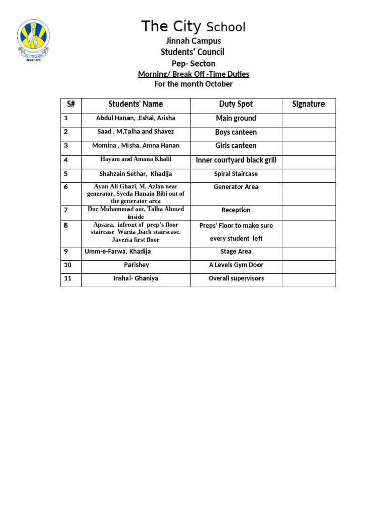 Pep - Section Duties 2025-26 | PDF