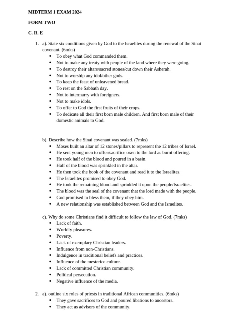 3277 Form 2 Cre End of Term 3 Examination 2024 Answers Word Format ...