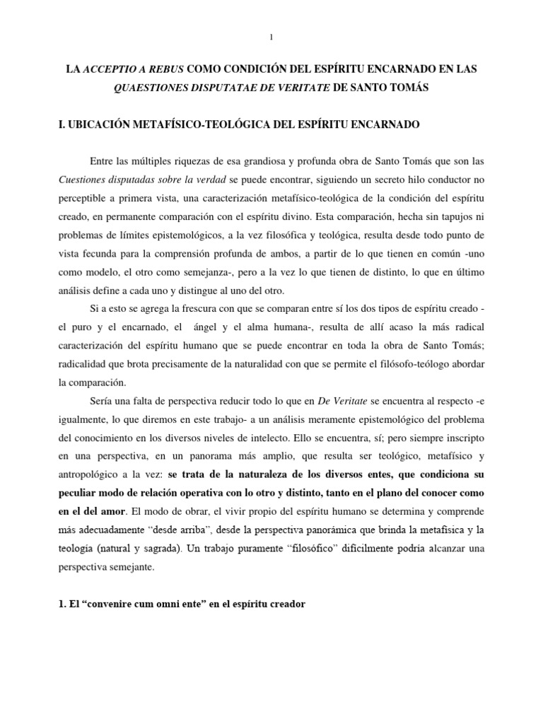 La Acceptio A Rebus Como Condicion Del e | PDF | Tomás de Aquino | Verdad