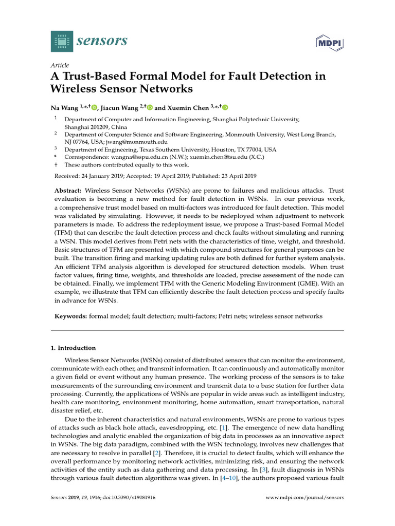 A Trust-Based Formal Model For Fault Detection in WSN-sensors | PDF ...