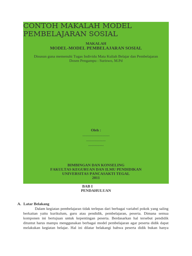 Contoh Makalah Model Pembelajaran Sosial | PDF