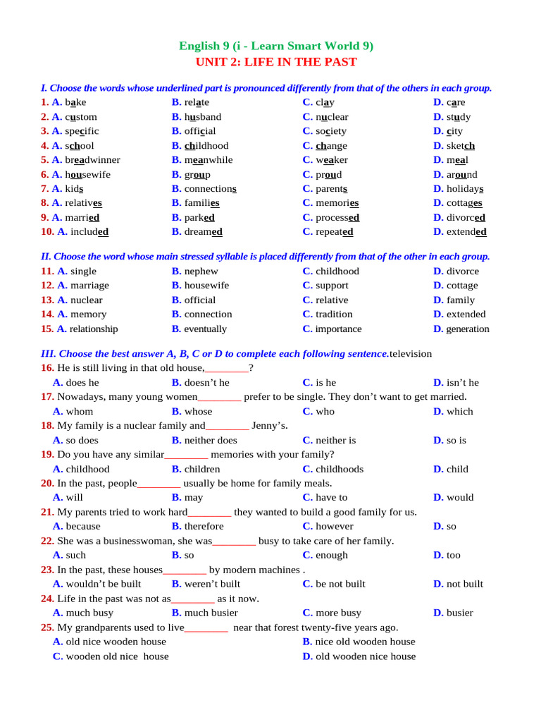 English 9 (I - Learn Smart World 9) : Unit 2: Life in The Past | PDF