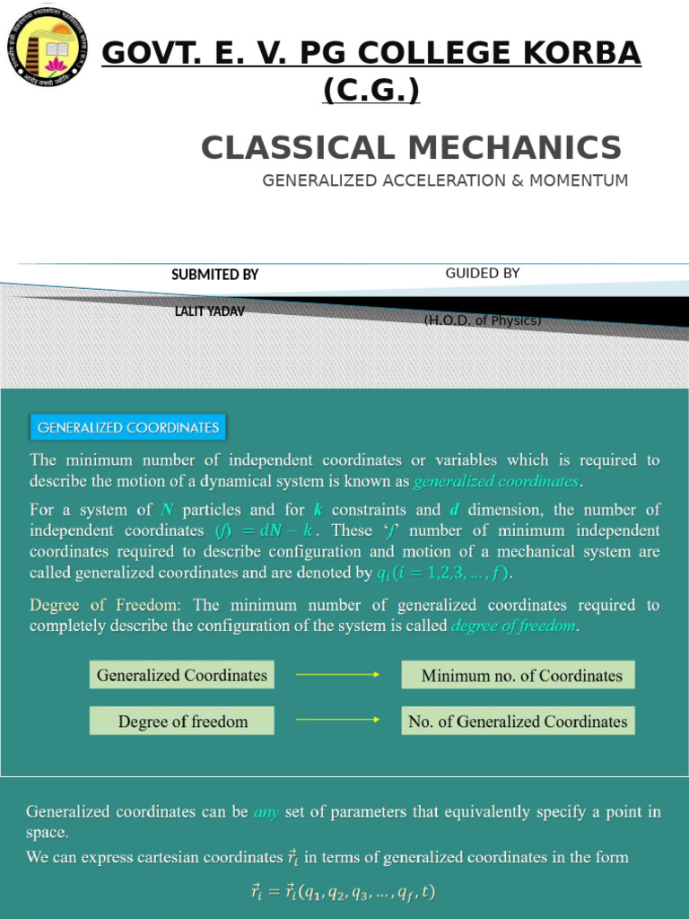 Generalized Coordinates in Mechanics | PDF | Quantity | Physics