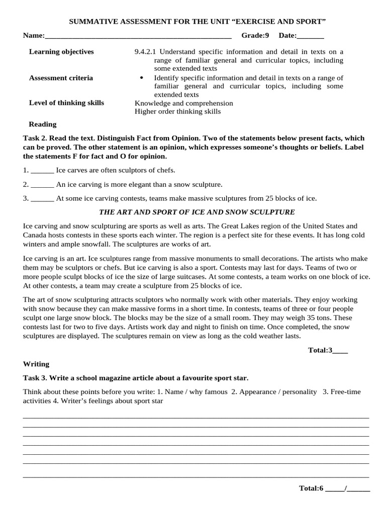 9SAU2 Exercise and Sport | PDF | Sculpture | Reading Comprehension