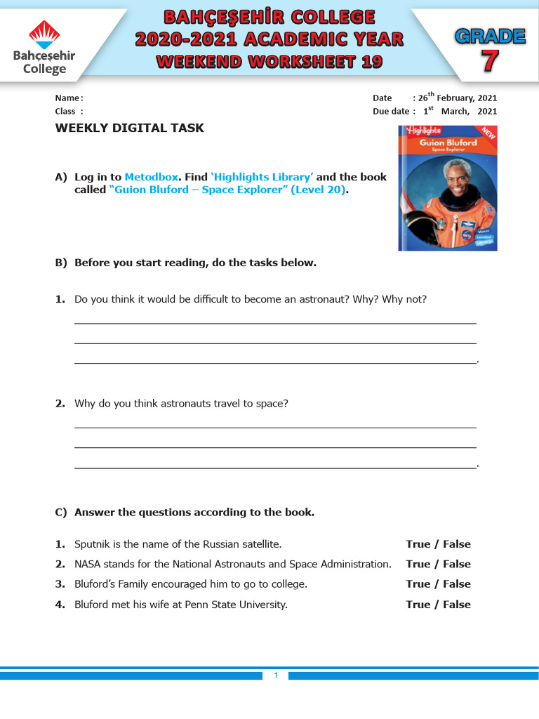 Grade 7 Weekend Worksheet 19 | PDF | Nasa | Space Shuttle