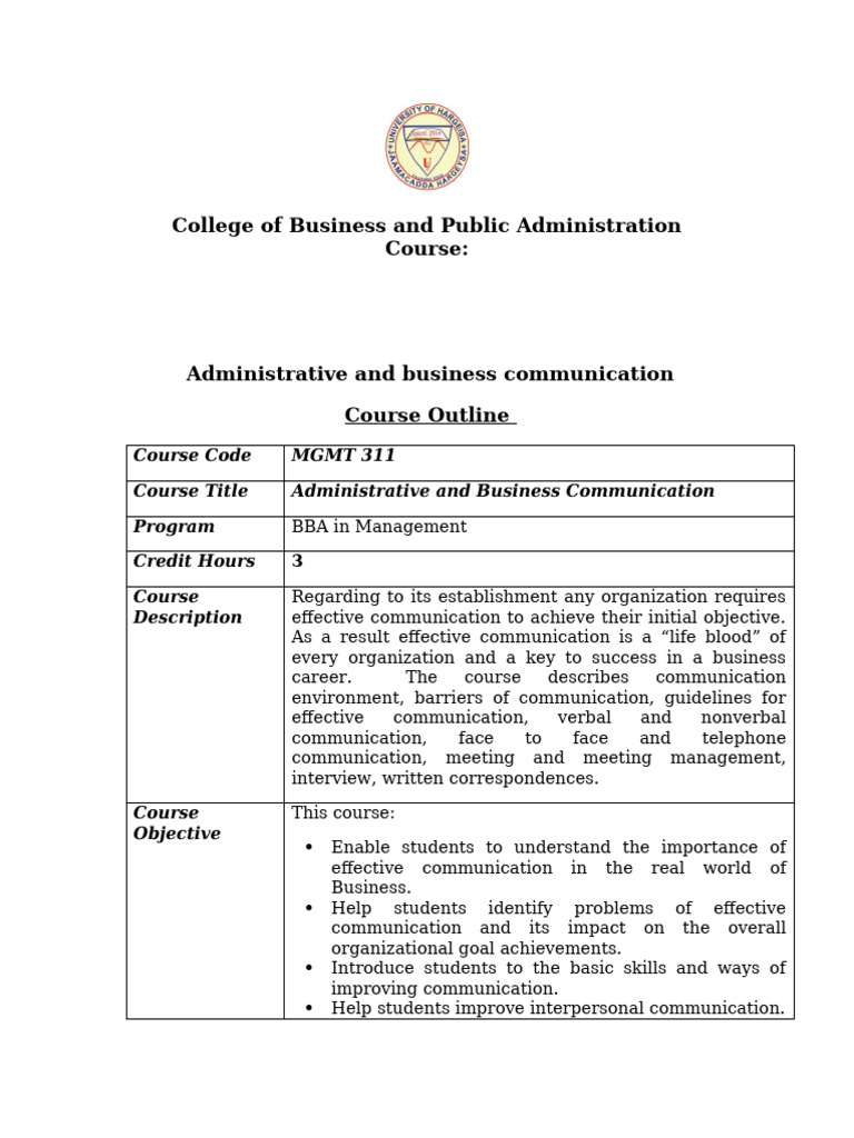 Administrative Business Communication Course | PDF | Communication ...