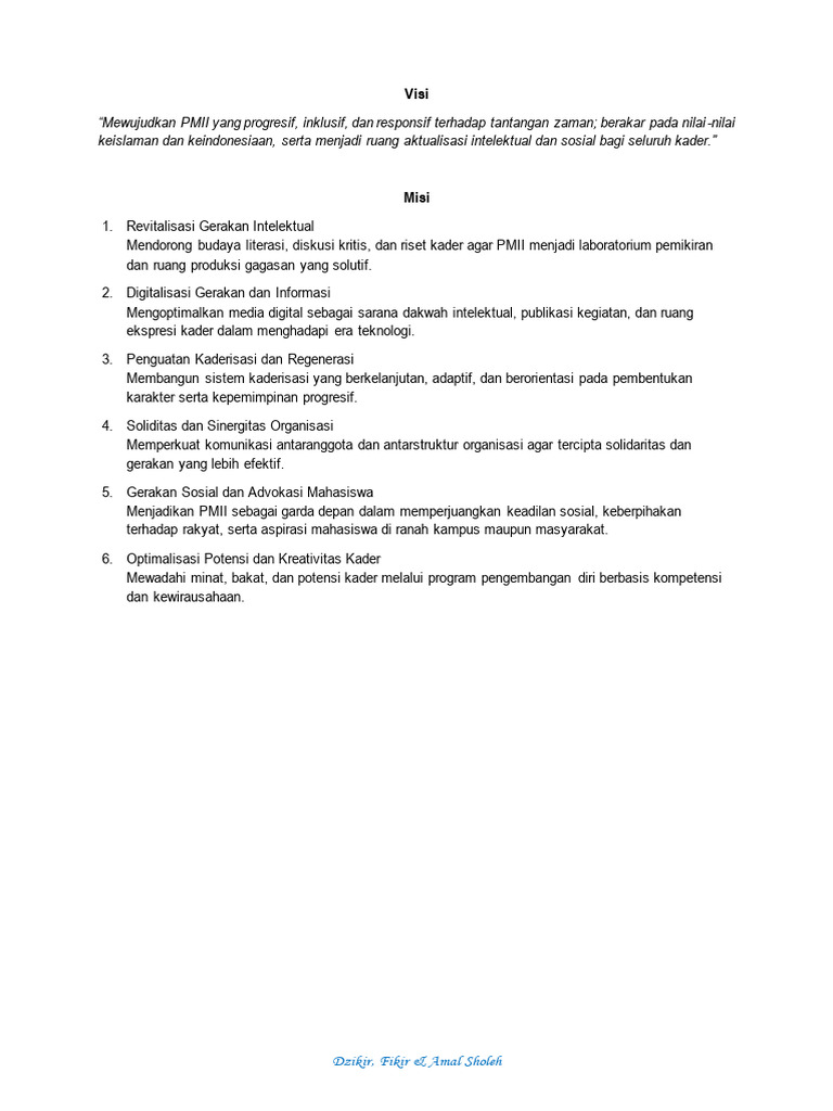 Visi dan Misi PMII untuk Kader Progresif | PDF