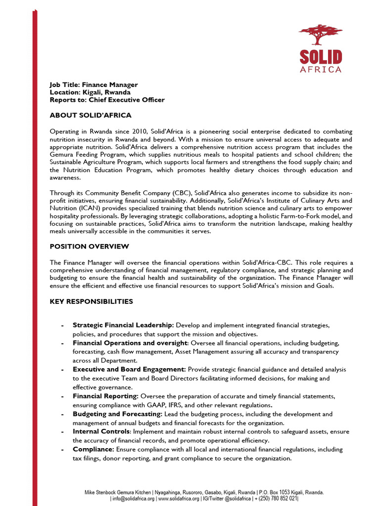 Advert - Finance Manager - CBC | PDF | Audit | Accounting