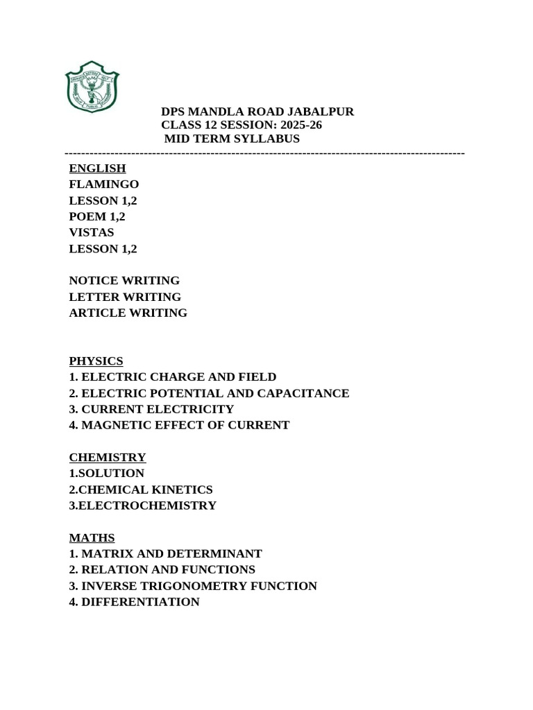 Midterm Syllabus Xii 2025-26 | PDF