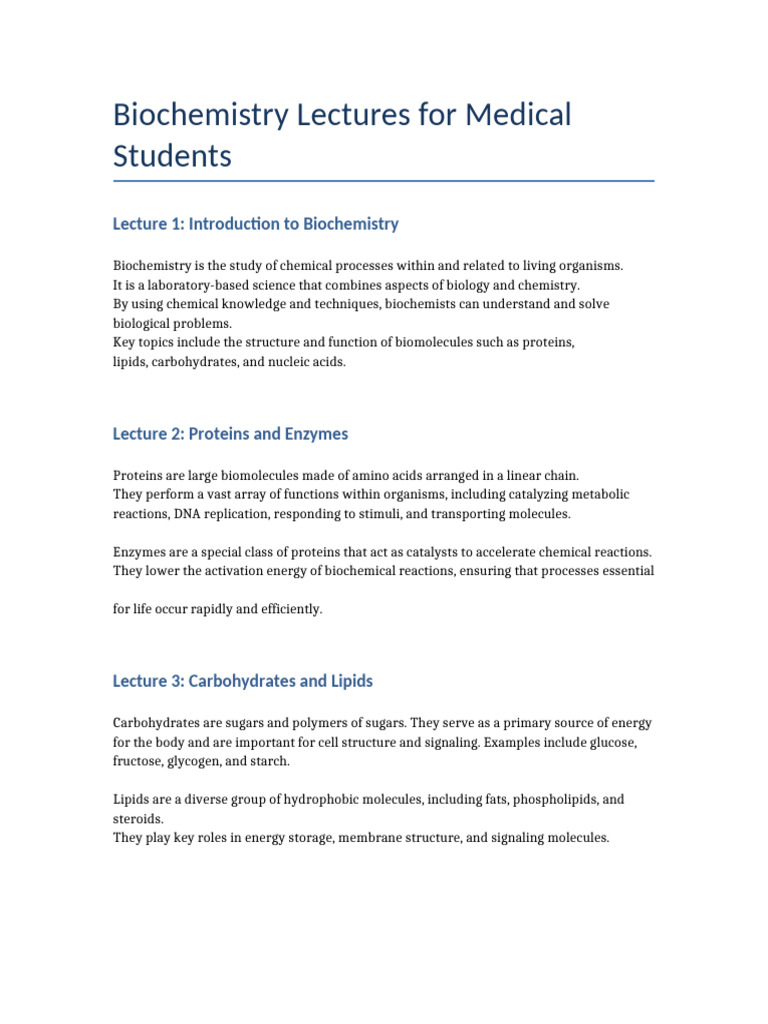 Biochemistry Basics for Medical Students | PDF
