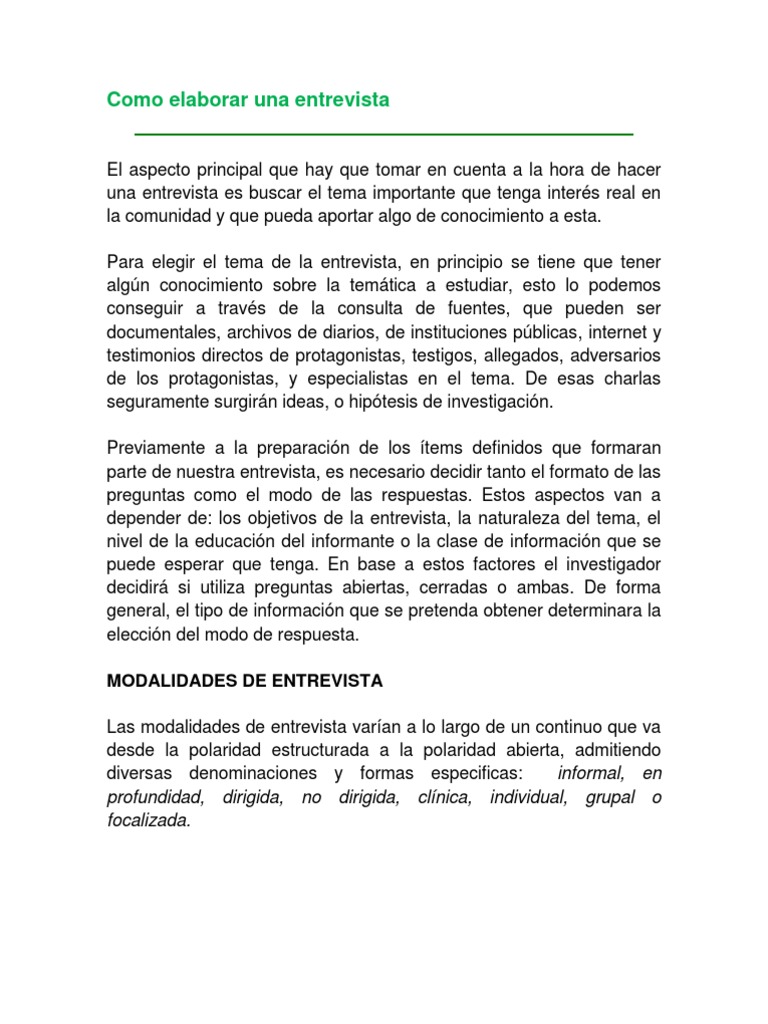 Como Elaborar Una Entrevista