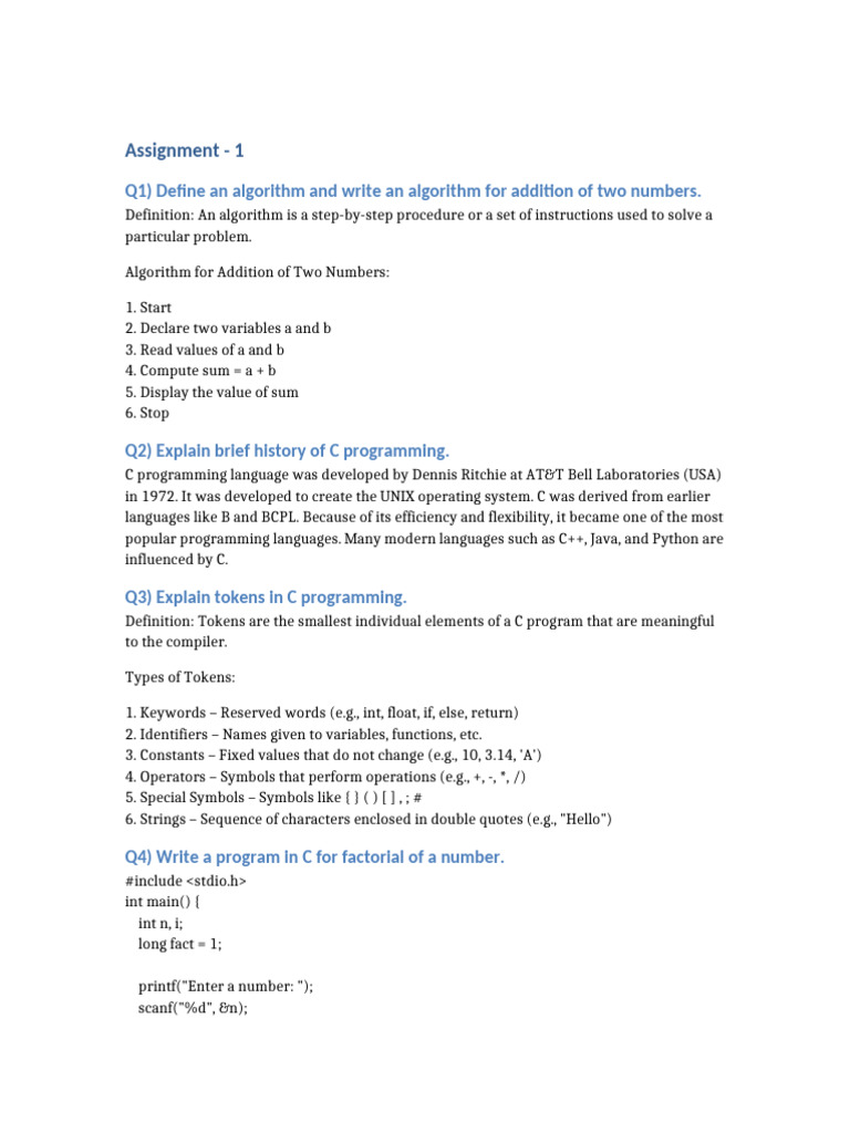 C Programming Basics and Algorithms Guide | PDF | Computer Science ...