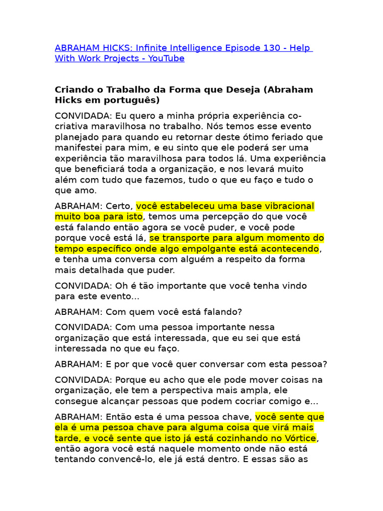 Criando o Trabalho Que Deseja (Abraham Hicks Em Português | PDF ...