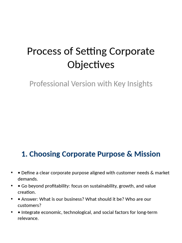 Setting Corporate Objectives Guide | PDF