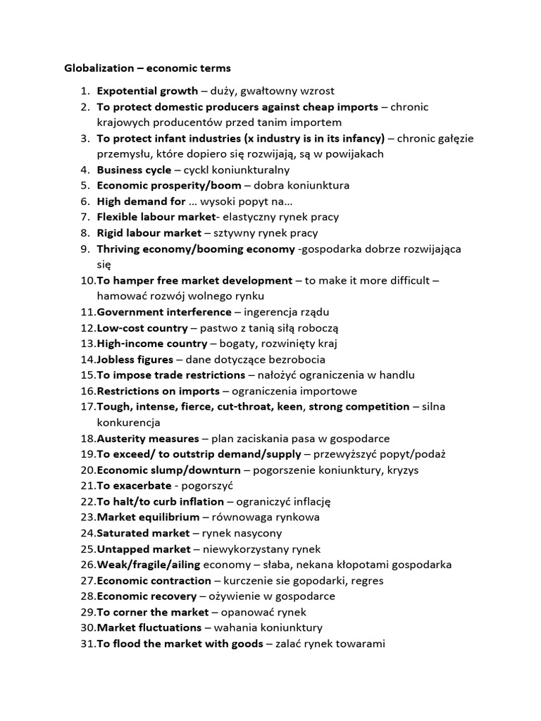 Globalisation Basic Vocabulary | PDF