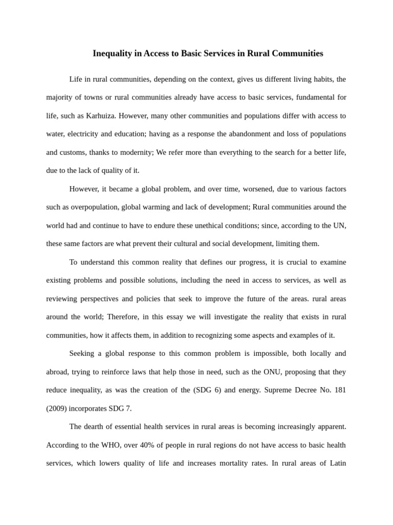 Inequality in Access To Basic Services in Rural Communities | PDF ...