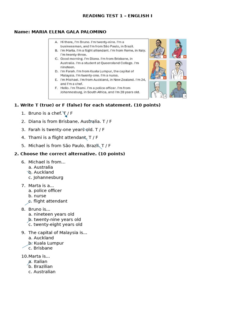 English I Reading Test Questions | PDF
