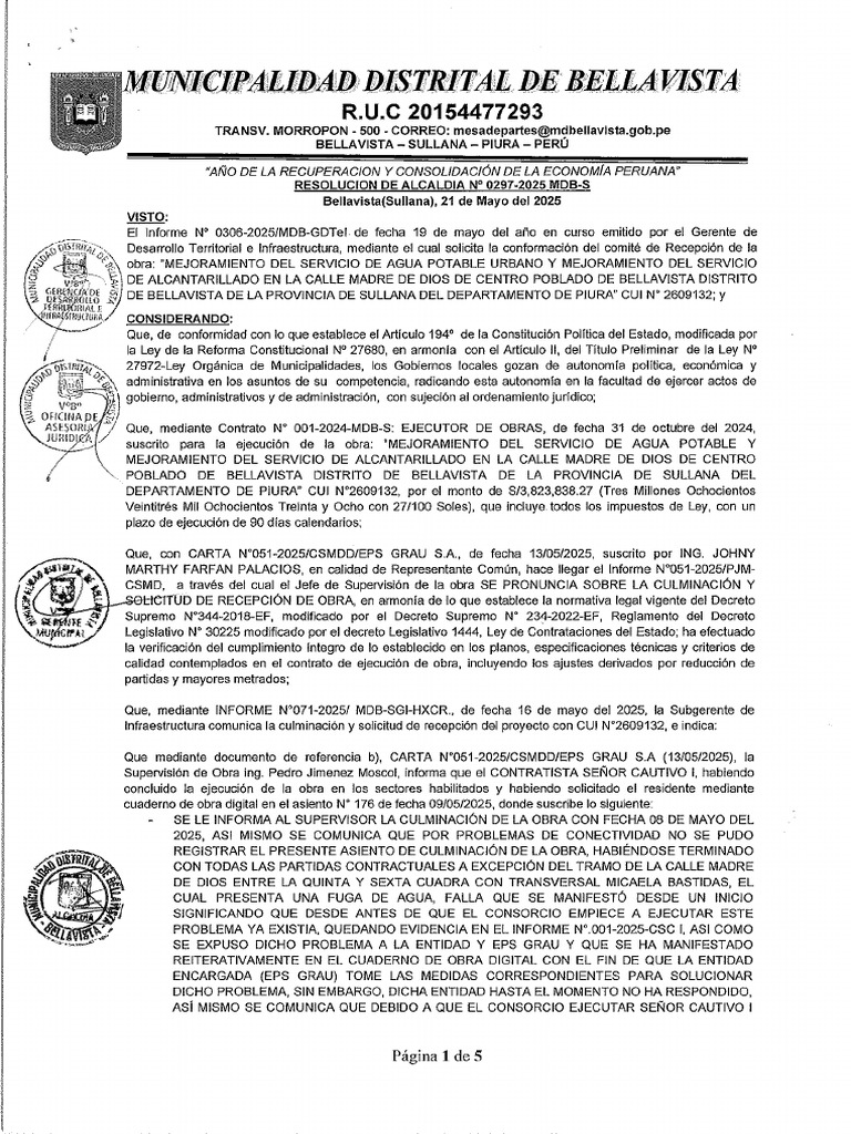 Designacion de Comite de Recepcion y Menores Metrados | PDF