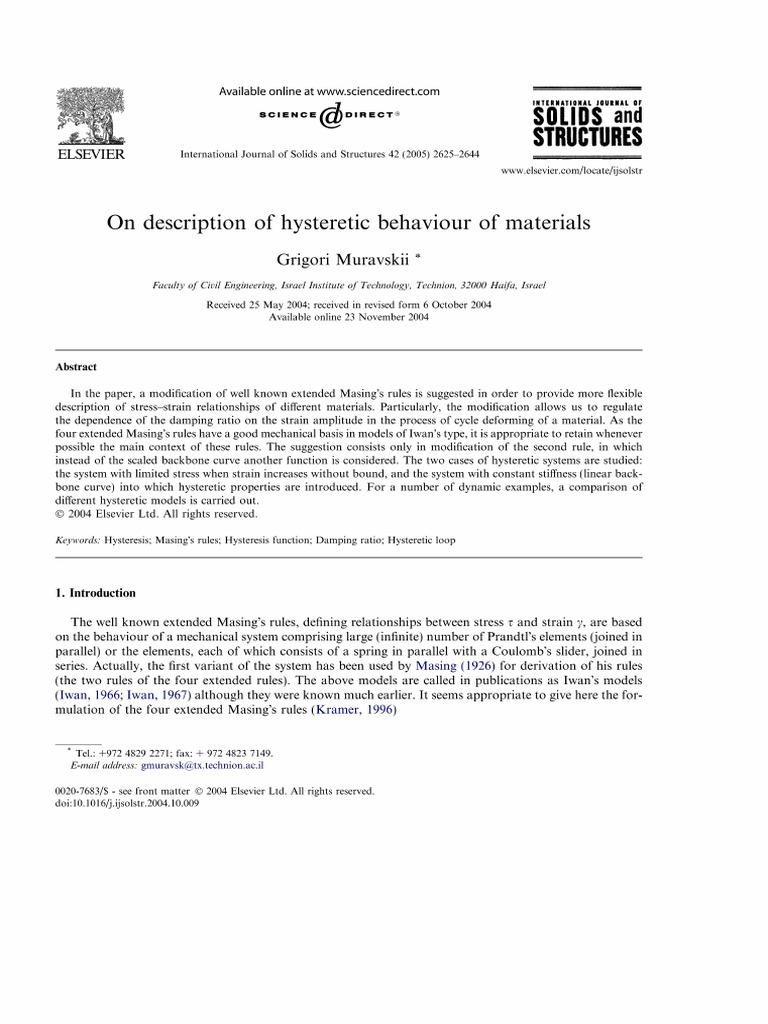On Description of Hysteretic Behaviour of Materials | PDF