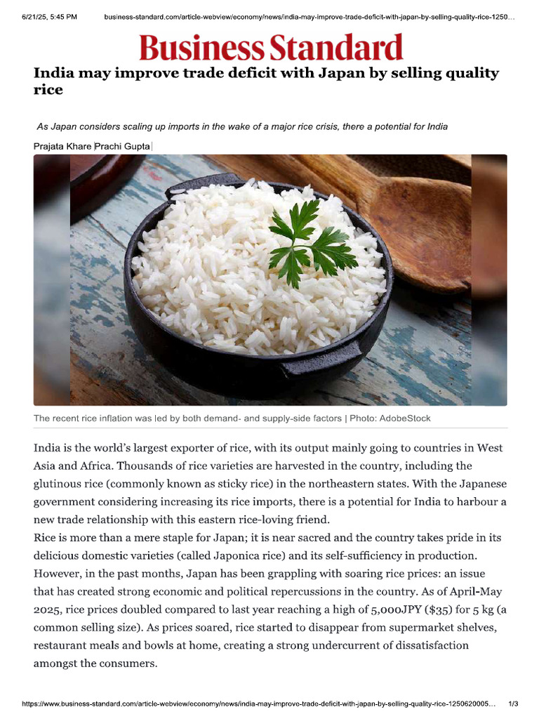 Prachi Gupta Japan's Rice Inflation & Potential Trade W India The ...