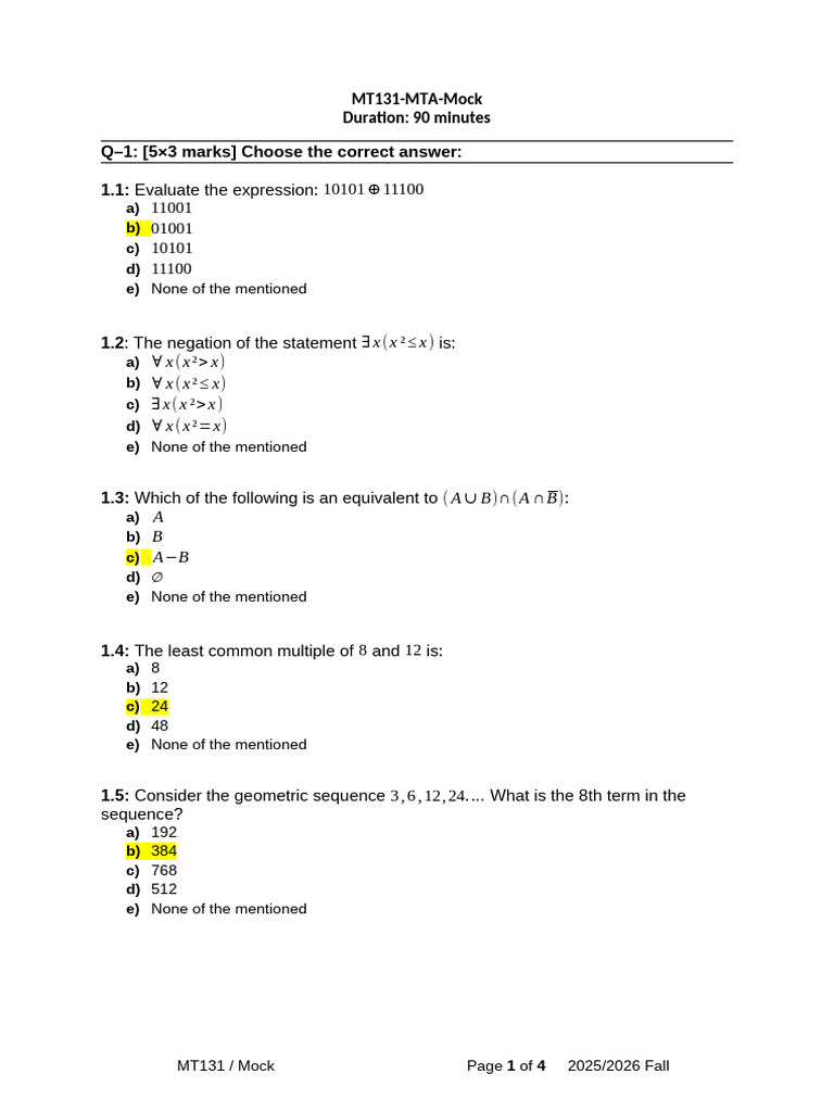 Mt131 Mta Mock2 | PDF | Number Theory | Mathematics