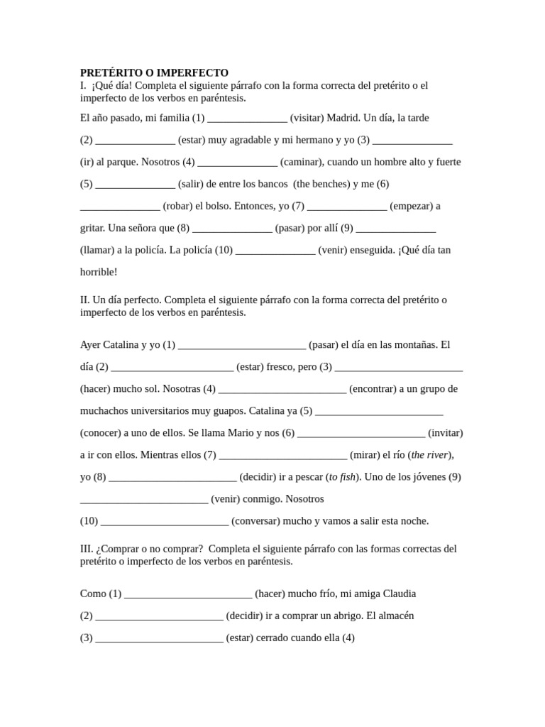 2001 Pretérito, Imperfecto y Pluscuamperfecto (ACTIVIDADES DE PRÁCTICA ...