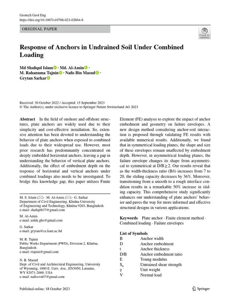 Plate Anchors in Undrained Soil Analysis | PDF | Strength Of Materials ...