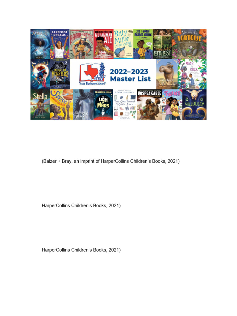 Texas Bluebonnet Award 2022-2023 List | PDF | Harper Collins | Book ...