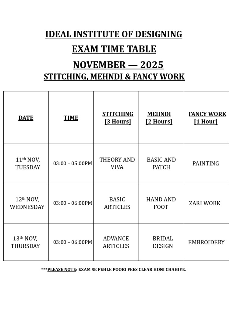 Time Table For Exam-1 | PDF