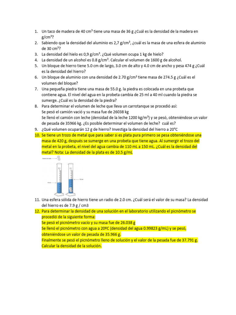 Cálculo de Densidades y Volúmenes en Física | PDF