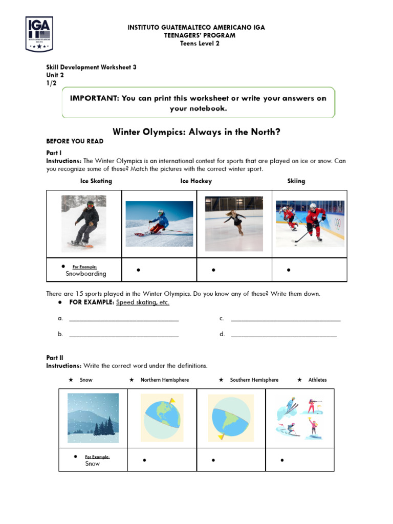 Winter Olympics Skills Worksheet for Teens | PDF | Winter Olympic Games ...