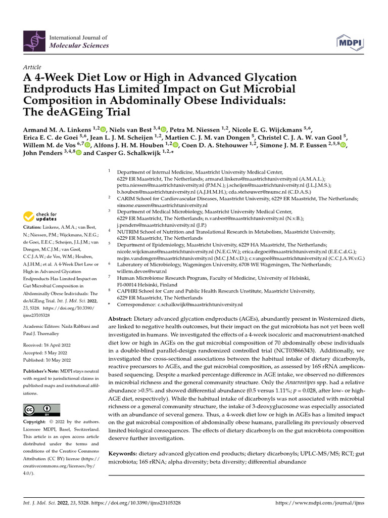 A 4-Week Diet Low or High in Advanced Glycation Endproducts Has Limited ...