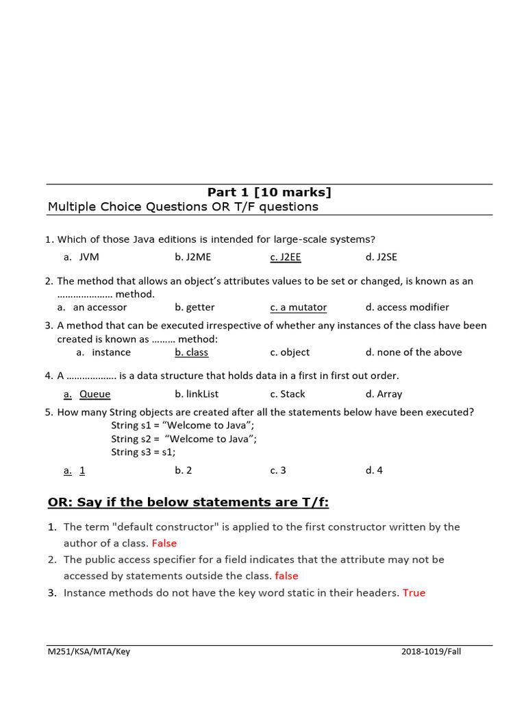 m251 Mta Mock Exam | PDF | Method (Computer Programming) | Constructor (Object Oriented Programming)