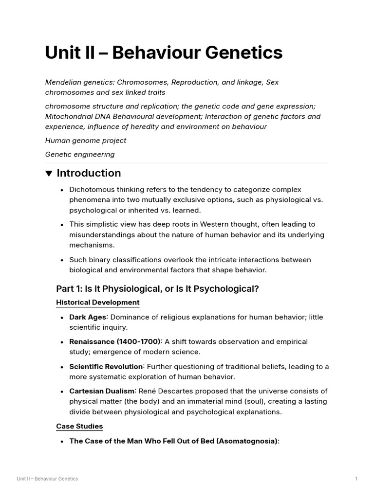 Unit II Behaviour Genetics | PDF | Mitosis | Meiosis
