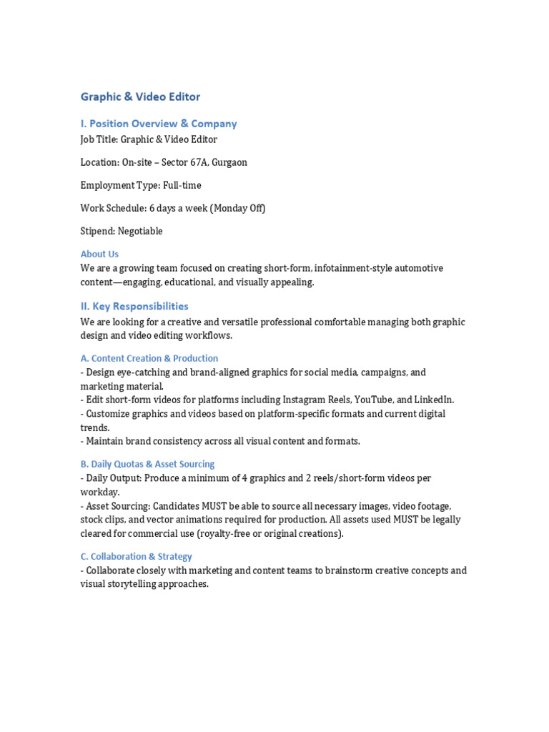Graphic Video Editor Job Description | PDF | Graphics | Graphic Design