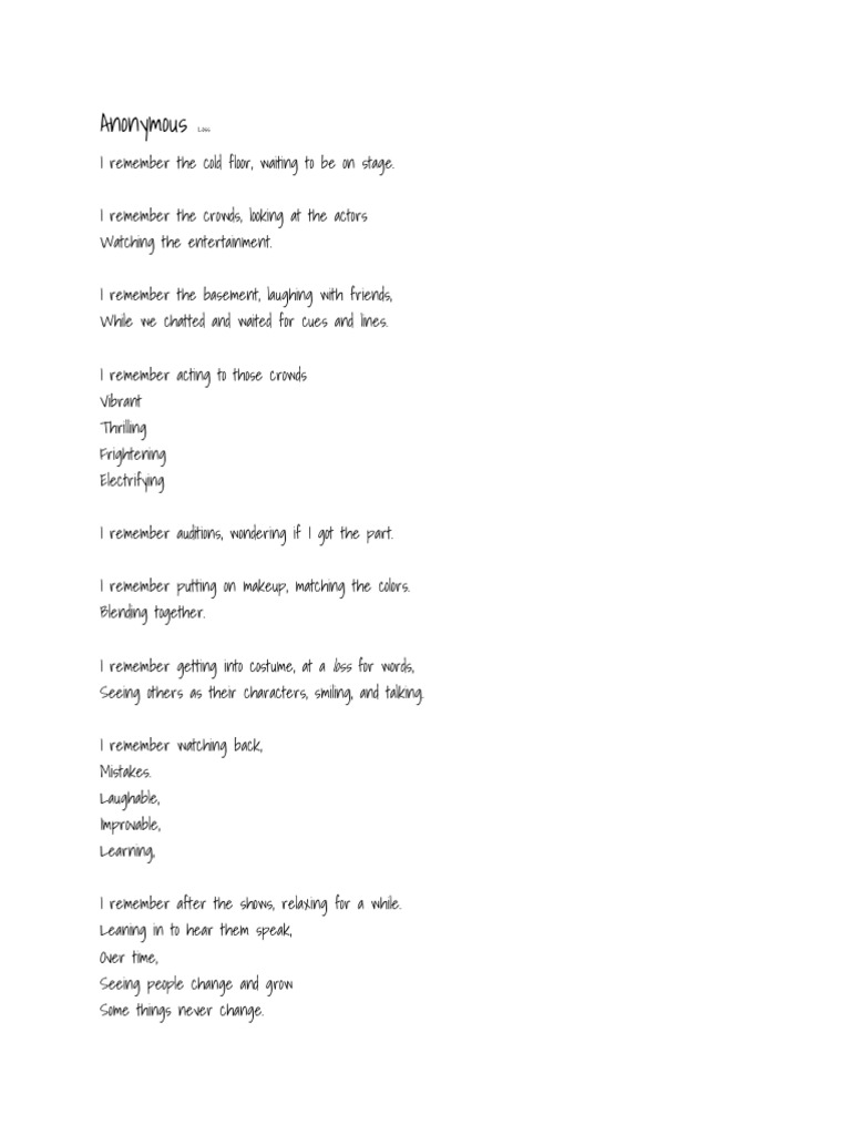 Joshua Cobb - I Remember - Poem | PDF