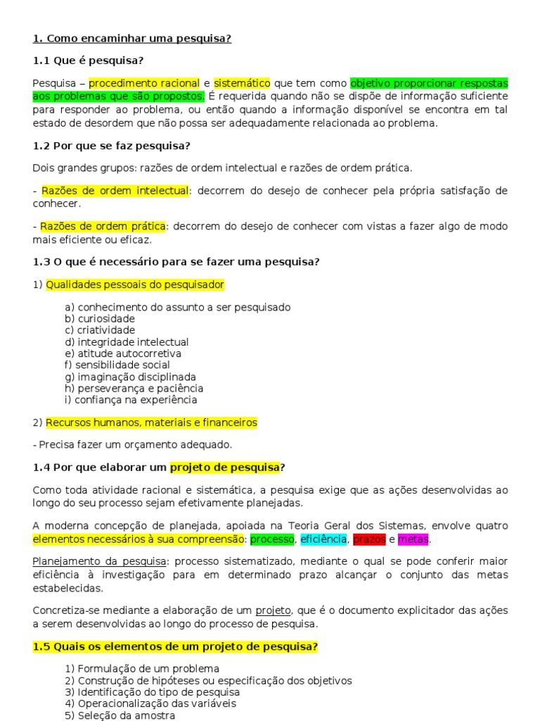 Resumo - Como Elaborar Projetos de Pesquisa | Experimento | Metodologia