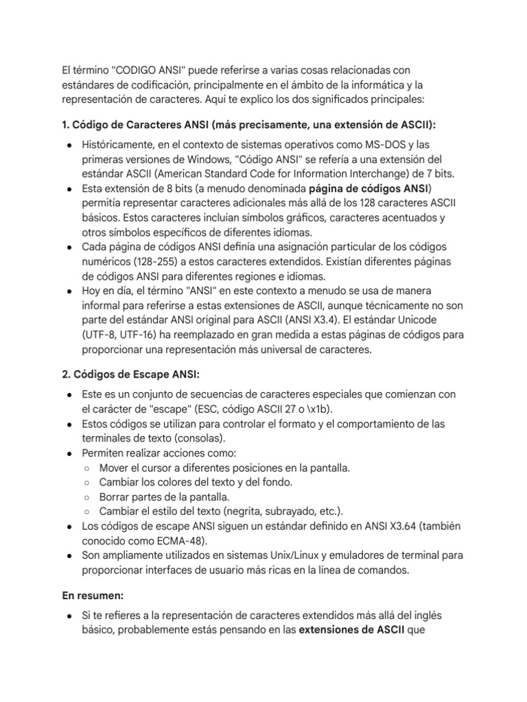 Introducción al Código ANSI y sus Usos | PDF | Ascii | Codificación de ...