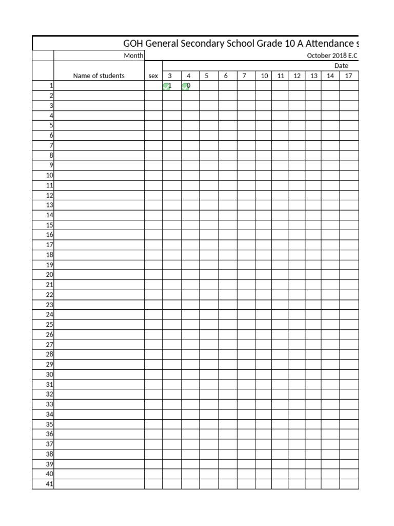 Grade 10 Attendance Sheet - Oct 2018 | PDF