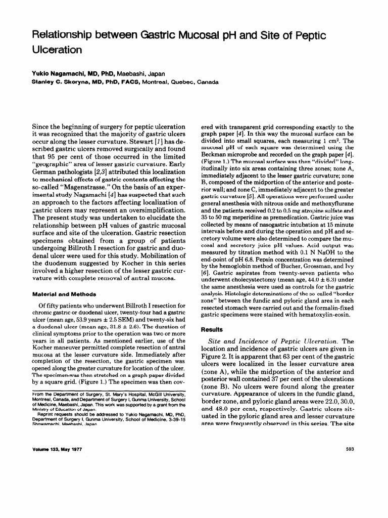 Gastric Mucosal pH and Peptic Ulcer Sites | PDF | Stomach ...