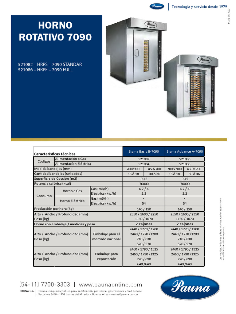 Horno Rotativo PAUNA HRP 7090: Especificaciones | PDF | Chimenea | Agua
