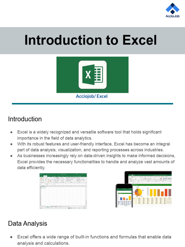 Day 1 Introduction To Excel | PDF | Microsoft Excel | Data Analysis