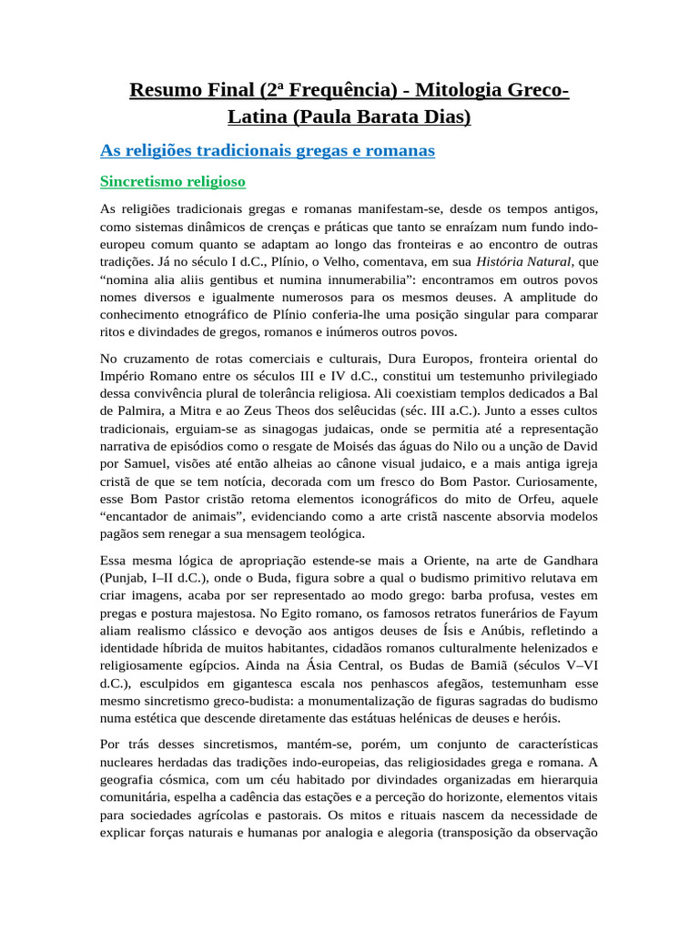 Resumo Final - Mitologia Greco-Latina (Paula Barata Dias) (2ª Frequência) | PDF | Mitologia ...