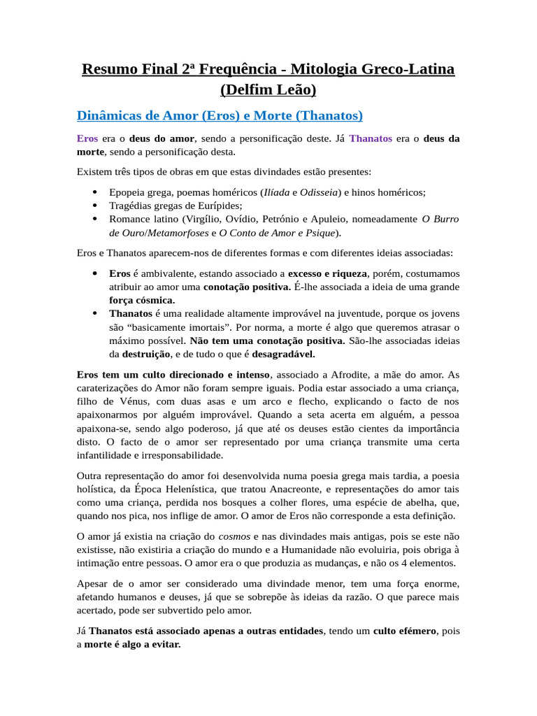 Resumo Final - Mitologia Greco-Latina (Delfim Leão) (2 Frequência ...