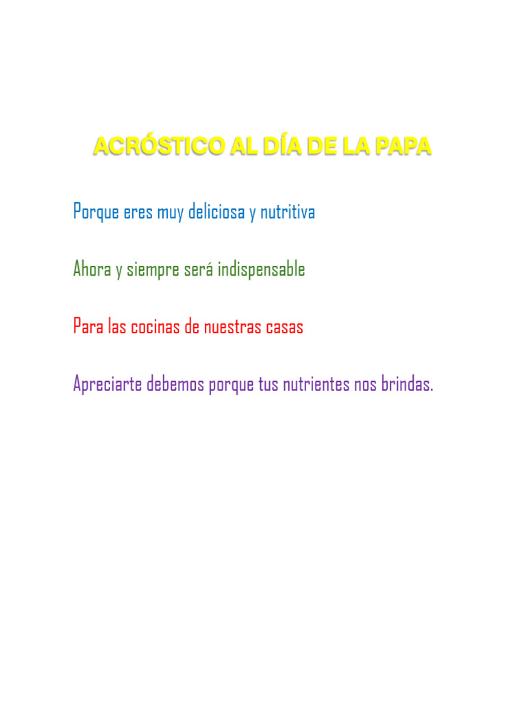 Acróstico Al Día de La Papa | PDF