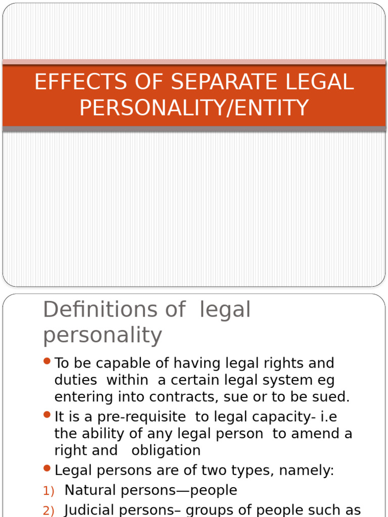 Effects of Separate Legal Personality | PDF | Piercing The Corporate ...