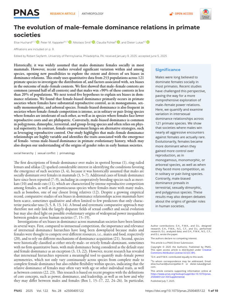 Huchard Et Al The Evolution of Male Female Dominance Relations in ...
