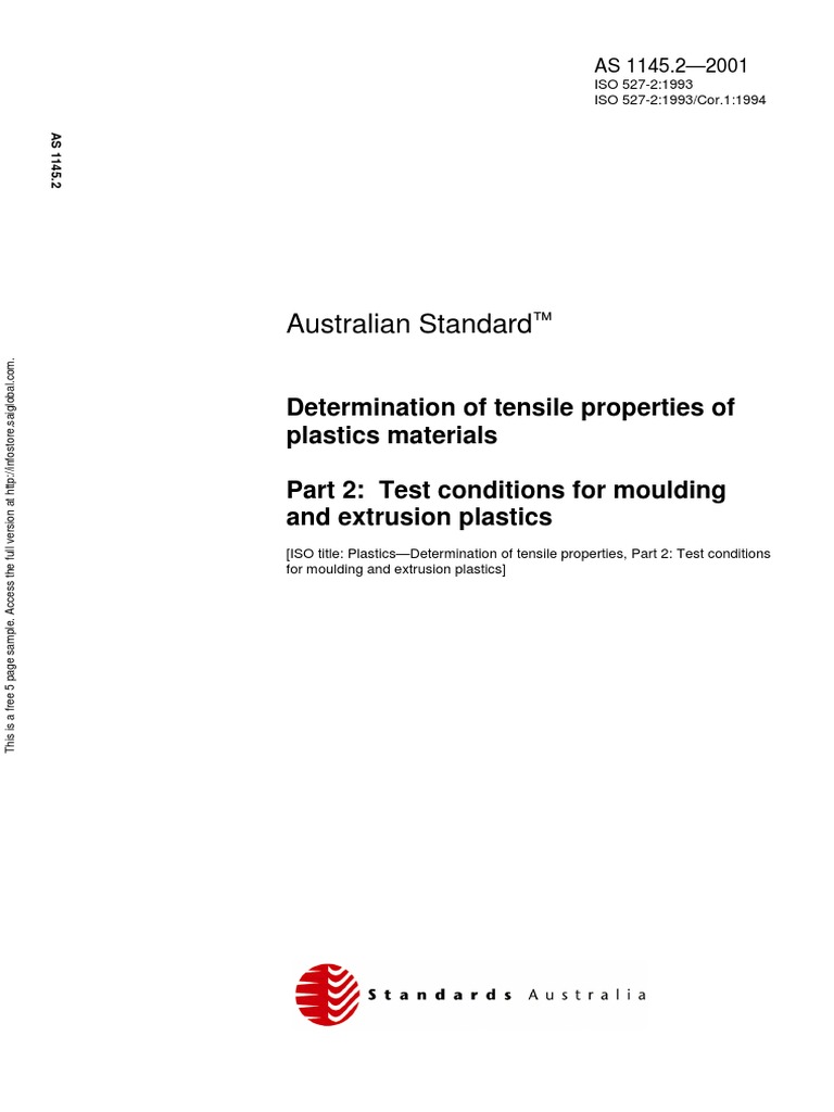 As 1145.2-2001 Determination of Tensile Properties of Plastics ...