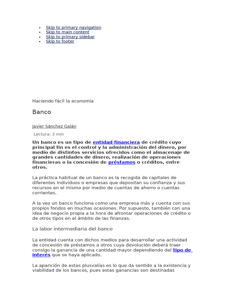 Definición y funciones de un banco | PDF | Bancos | Dinero