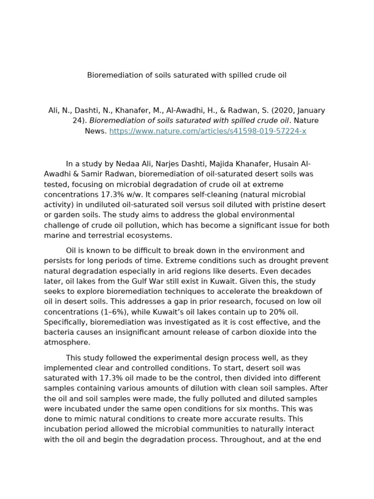Bioremediation of Crude Oil in Desert Soils | PDF | Soil | Pollution
